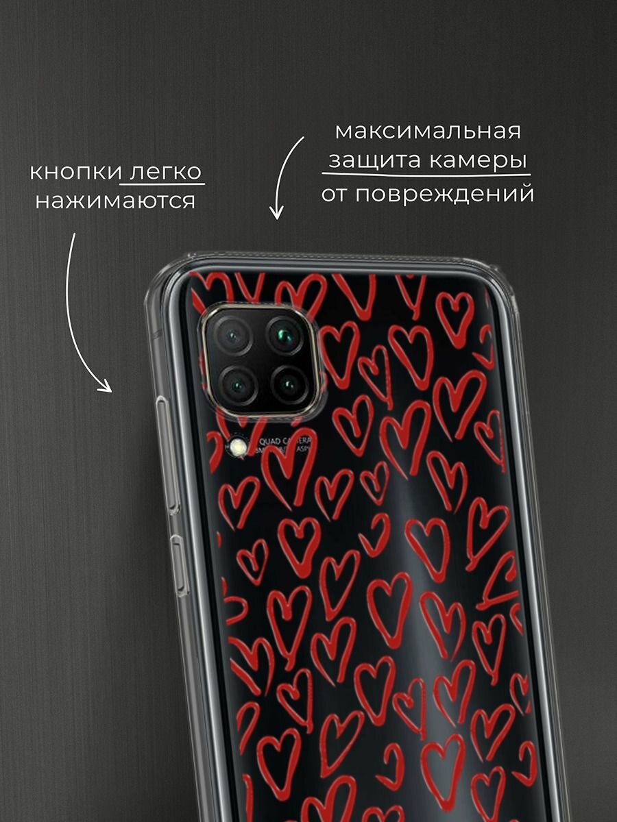 Чехол на Хонор 30S/Хуавей P40 Lite 5G/Нова 7 SE с принтом "Легкие бордовые сердечки" — фото 1
