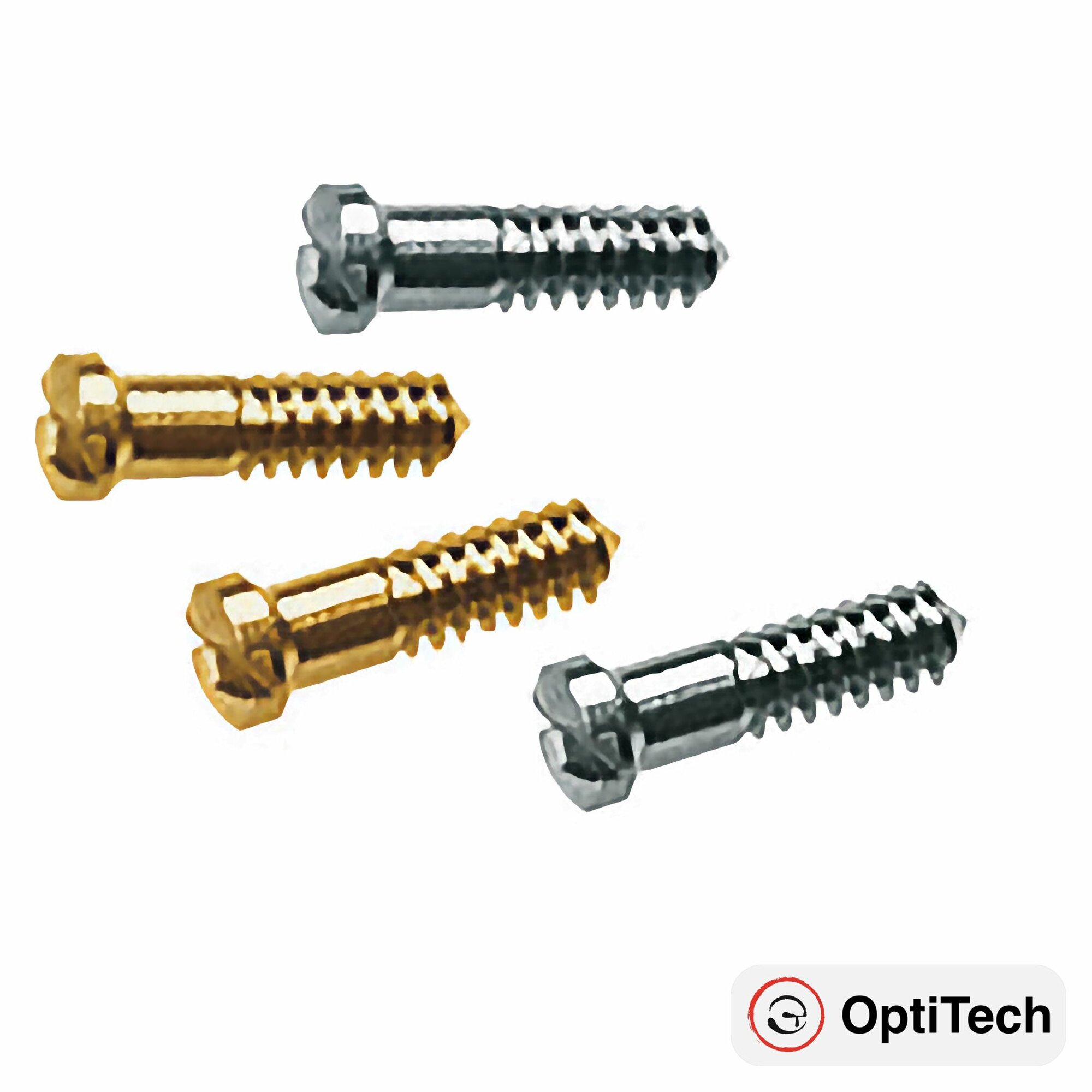 Набор винтов для крепления носовых упоров, OptiTech, по два серебристые и золотистые, 1х4мм, 4 винта