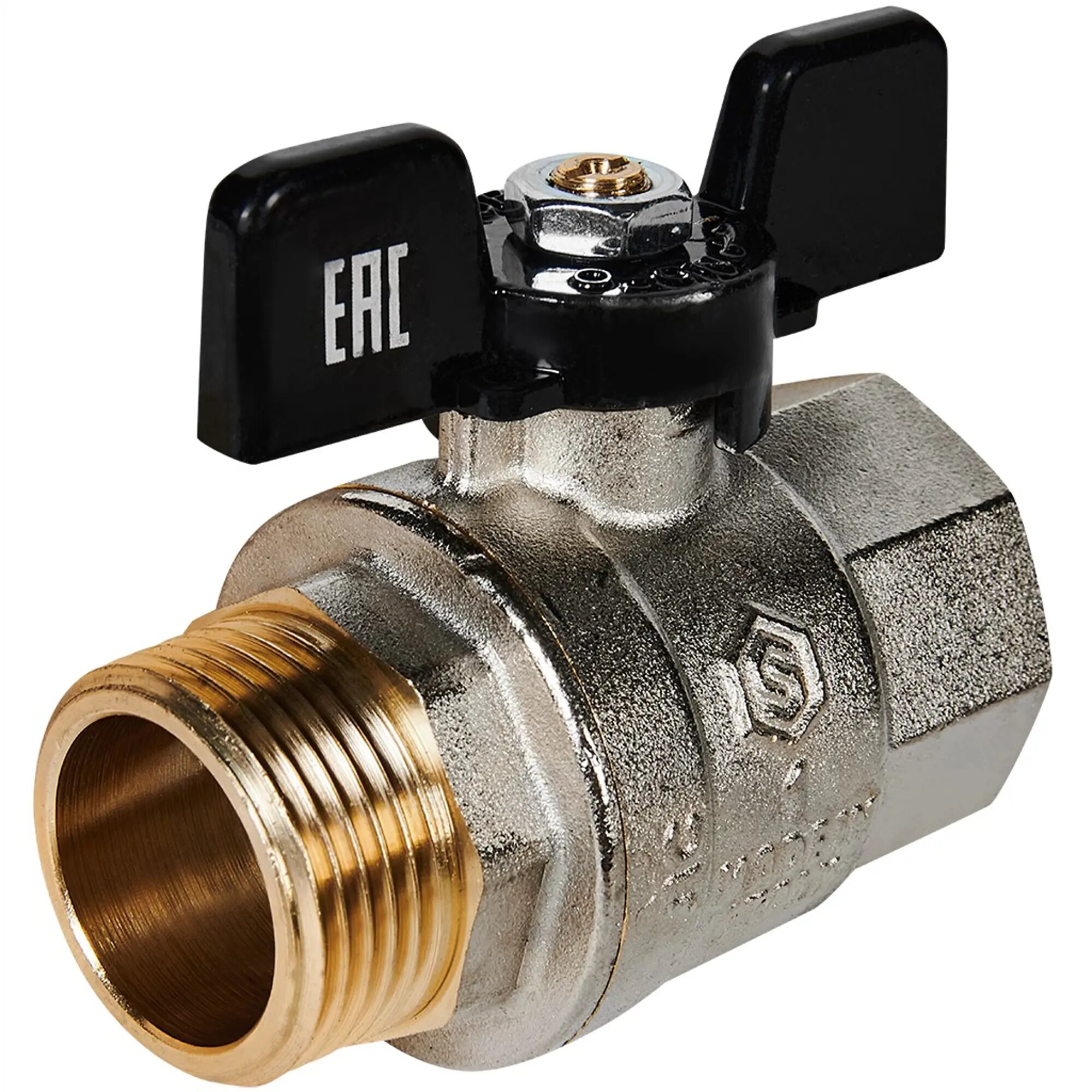 Stout кран шаровой прямой DN25 PN40 1 дюйм латунь НР/ВР ручка бабочка для водопровода