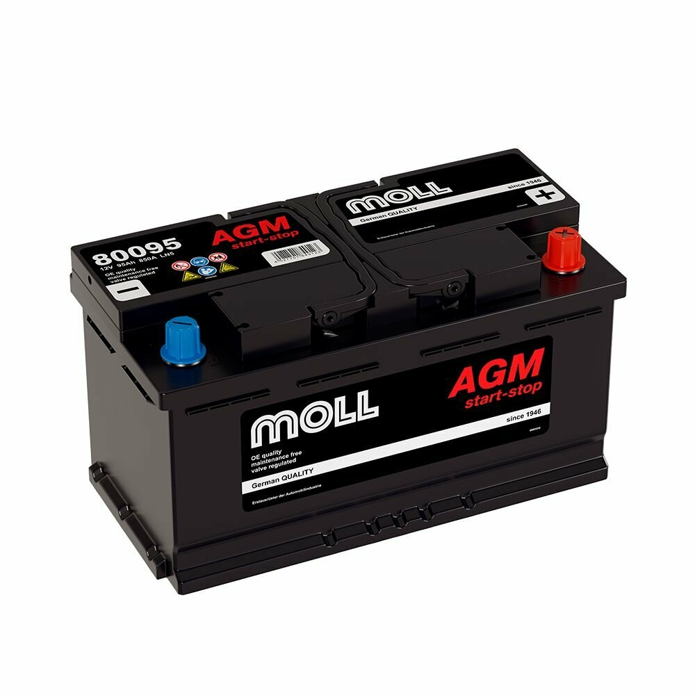 Аккумулятор MOLL AGM 80095 (12В 95Ач 850А 353х175х190мм) обр. пол.