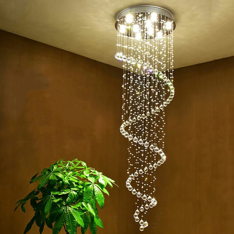 Роскошная подвесная люстра с хрусталем K9 и светодиодной спиралью, современное освещение для гостиной, лестничного пролета, отеля