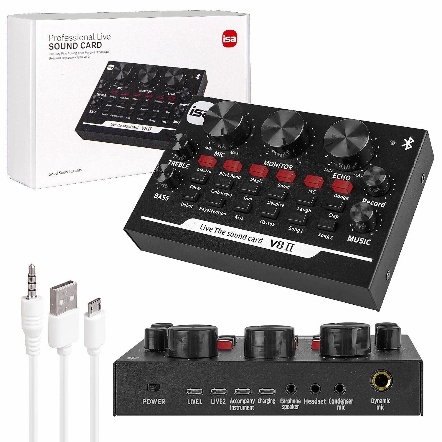Внешняя звуковая карта пульт V8-2 для ПК / для микрофона / для записи звука / для мероприятий