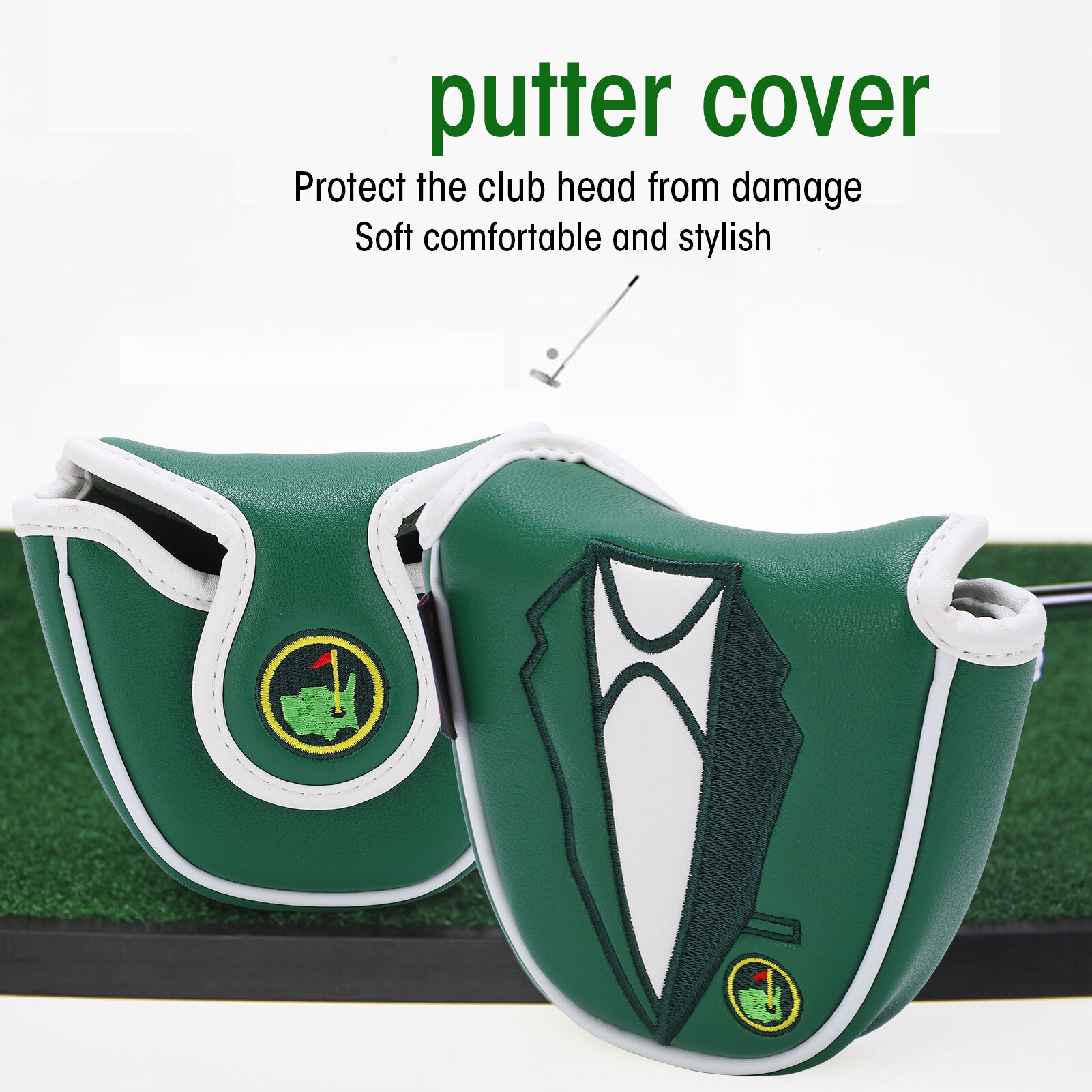 Чехол для клюшки для гольфа Зеленый вышитый защитный чехол для кия Полукруглый чехол для клюшки