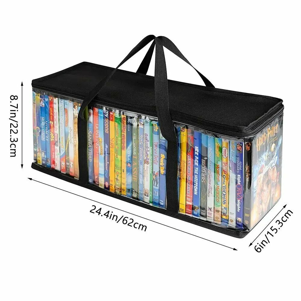 Сумка-органайзер для CD/DVD дисков, на 60 шт — с ручками и прозрачными стенками, чёрная