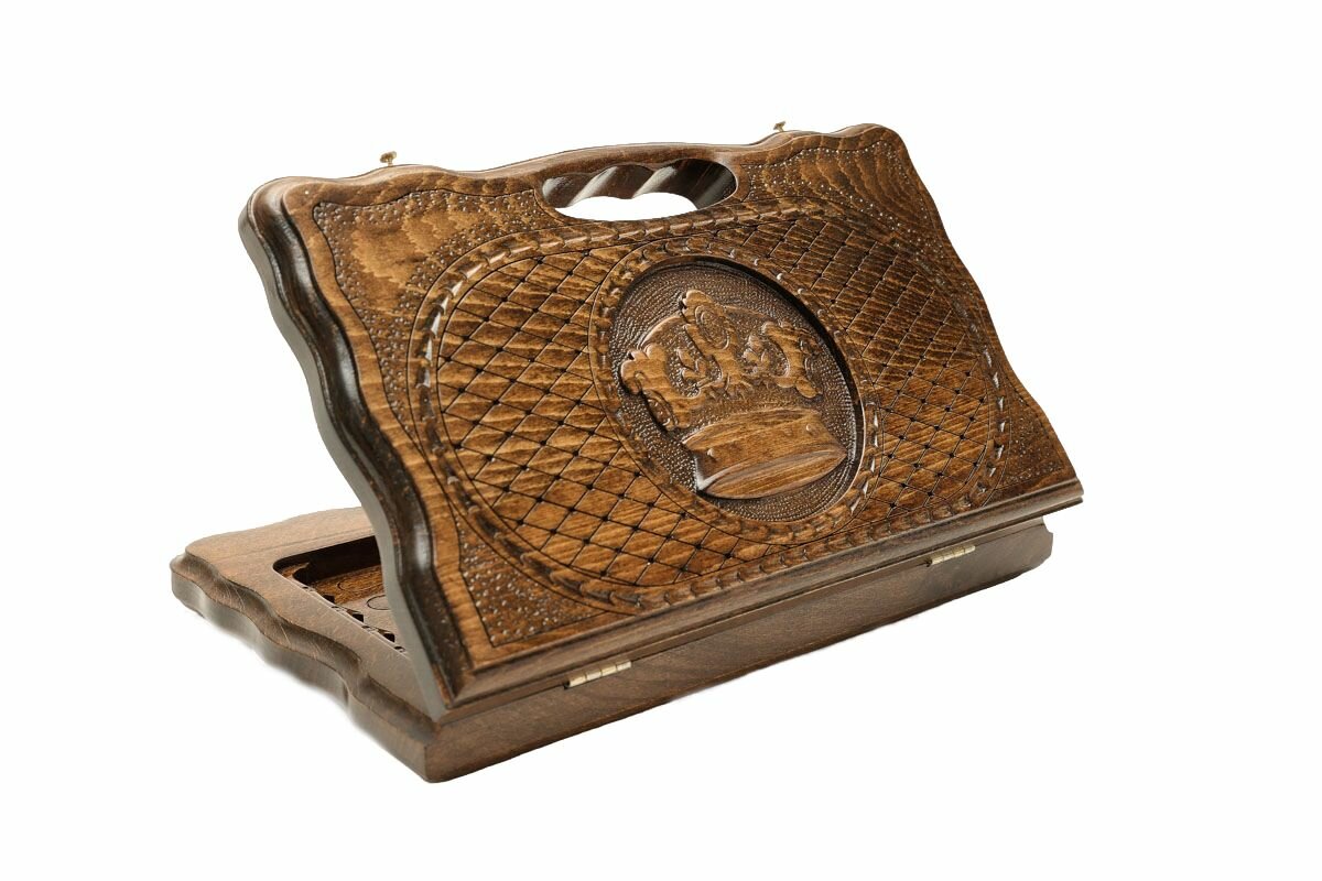 Нарды резные Корона с ручкой 30, Haleyan подарочные малые деревянные из бука резаные / 30х30 / армянские