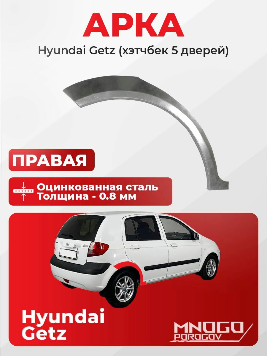 Задняя правая арка на Hyundai Getz 2002-2011 хетчбэк 5 дверей, оцинкованная сталь, толщина 0,8 мм (Гетц 1), . кузовной ремонт.