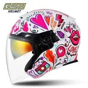 Женский мотоциклетный шлем GSB 263 с половиной лица — двойной объектив и ударопрочный Capacete с защитой от ультрафиолета, Casco для Dukadi L, 22