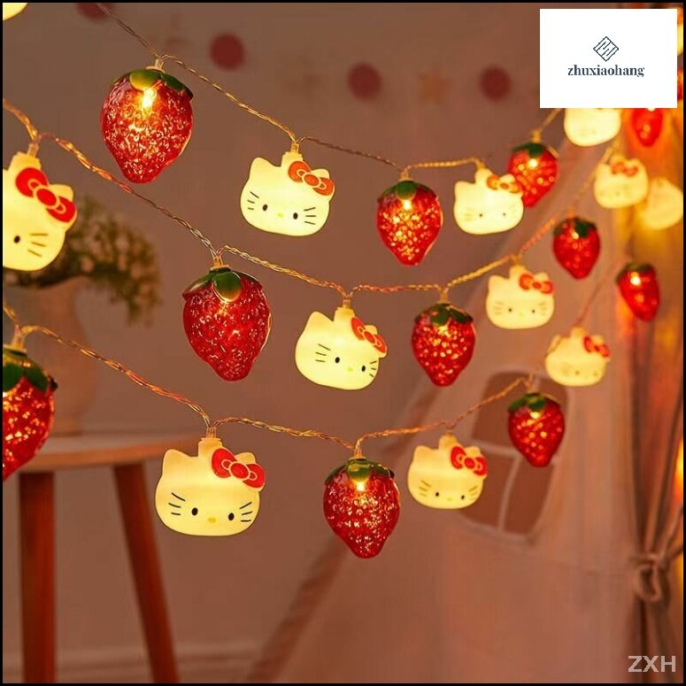 Эксклюзивные уличные светодиодные гирлянды Hello Kitty клубника 3 метра 20 ламп питание от батареек