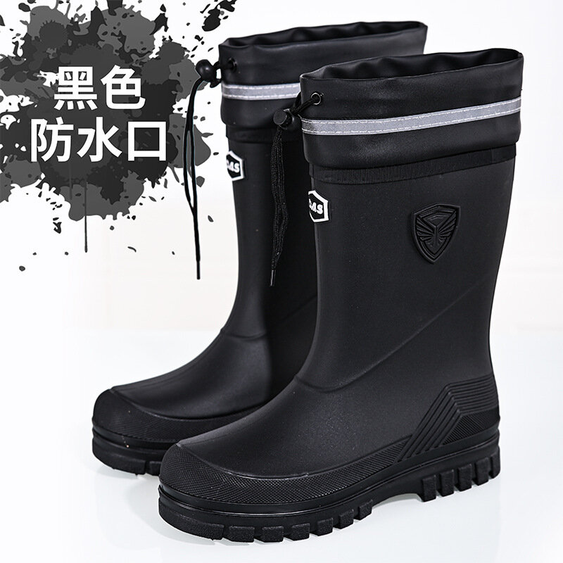 Новинка 2025 года: водонепроницаемые резиновые ботинки в японском и корейском стиле, модная обувь для плавания, нескользящие мужские резиновые сапоги до середины голени с флисовой подкладкой