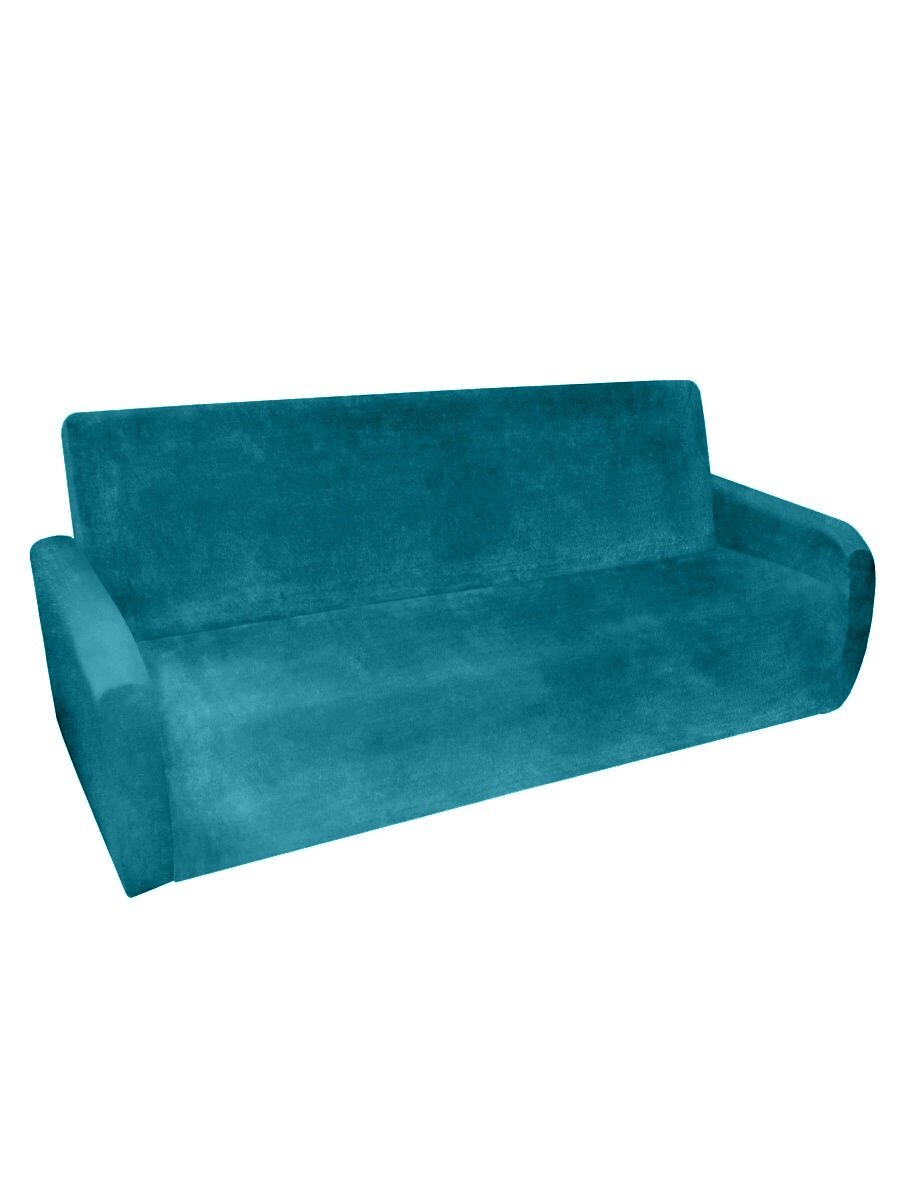 Чехол на трехместный диван-книжку Бруклин аквамарин, стрейчевый велюр, Виктория Хоум Декор