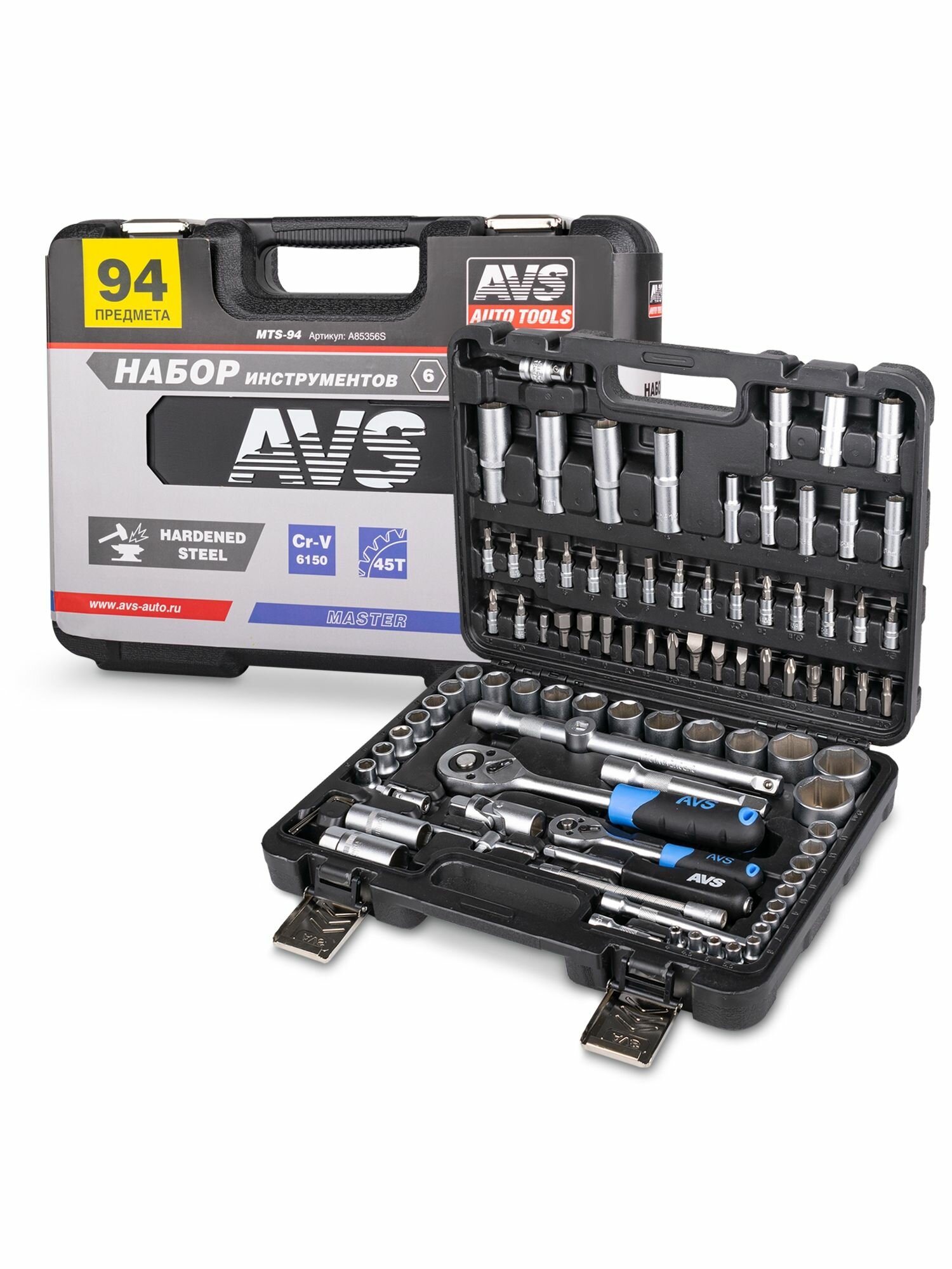Набор инструментов 94 предмета, сталь Cr-V, MASTER, AVS (A85356S)