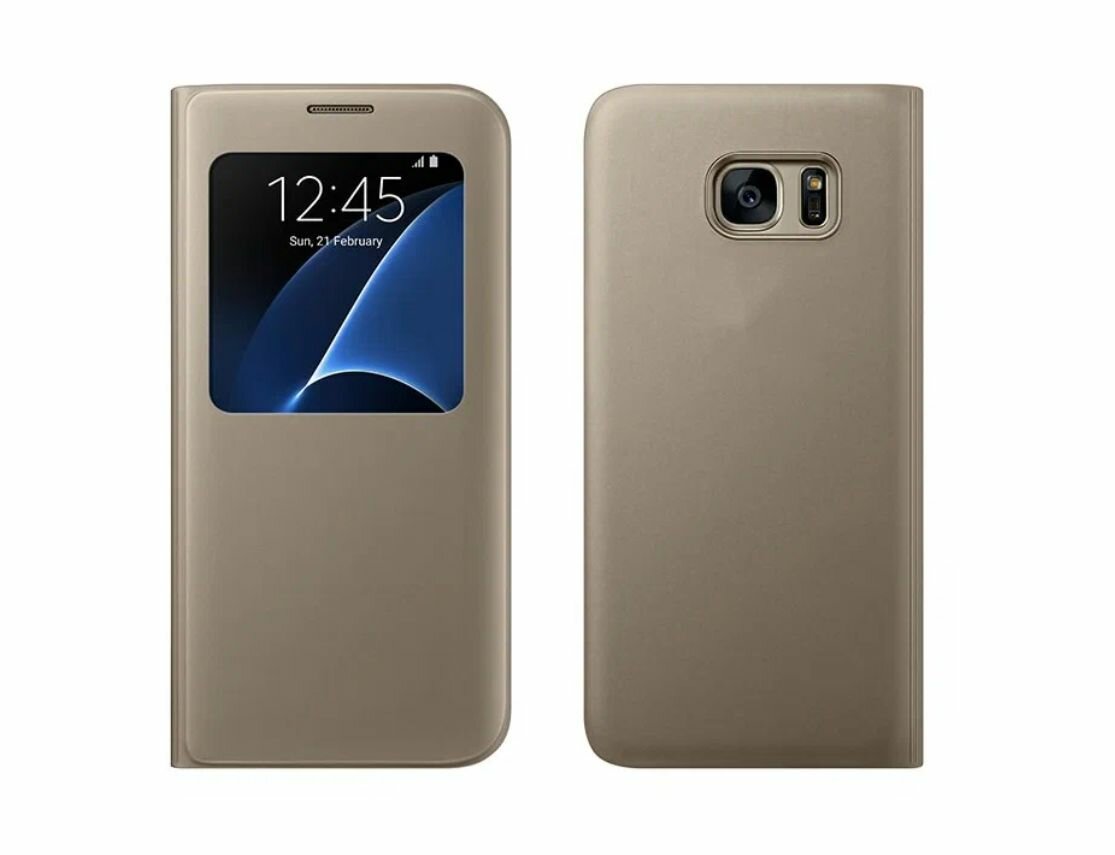 Чехол-книжка Чехол. ру для Samsung Galaxy S7 G930 / G9300 5.1 золотой с окошком для входящих вызовов водоотталкивающий