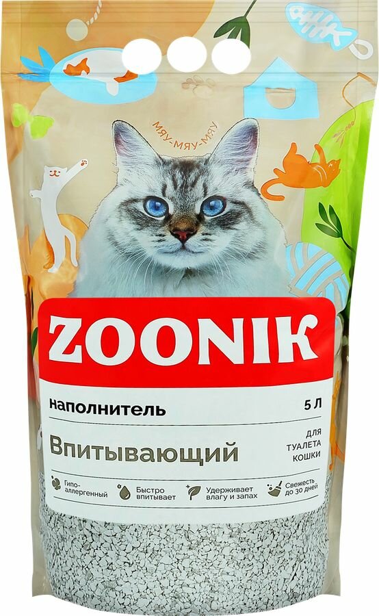 Наполнитель зооник д/кошек впитывающий (Россия) 5л