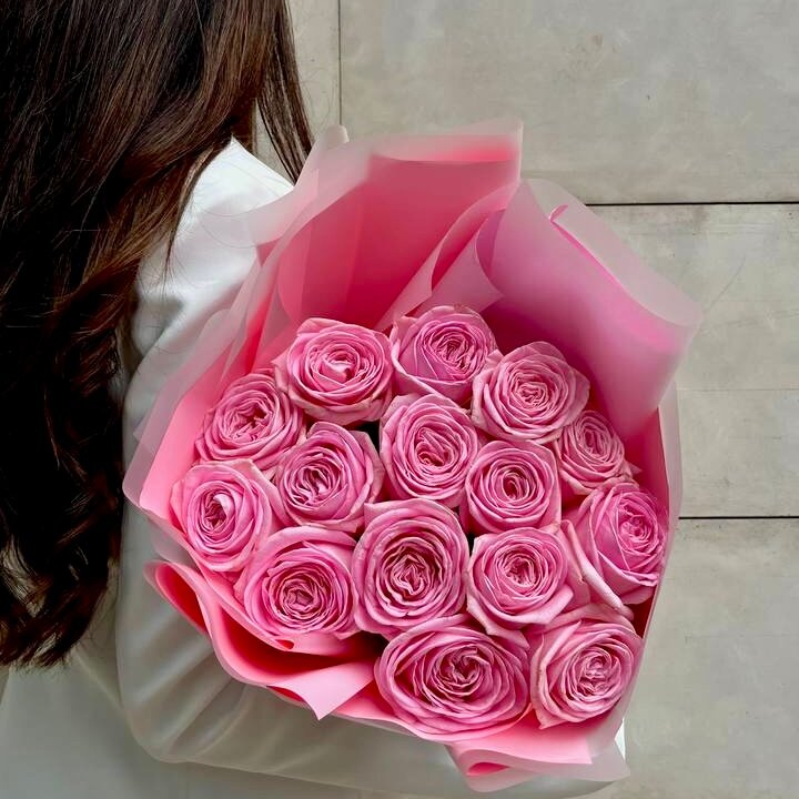 Букет из розовых роз 15 шт, красивый букет цветов, шикарный, премиум цветы, премиум букет
