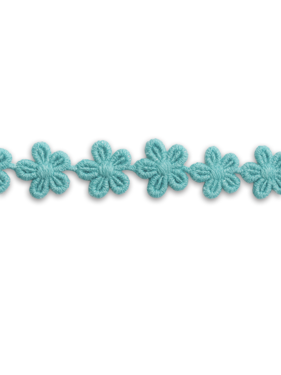 Тесьма декоративная кружево цветок, ширина 1,5 см, длина 20 м, 100% хлопок, цвет бирюзовый