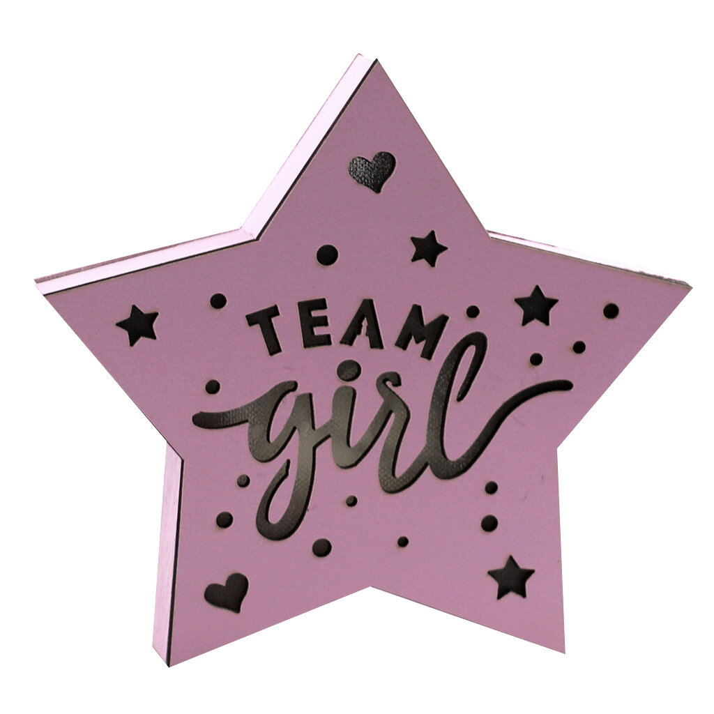 Team Girl Sign Wooden LED Light Star Shape Ornament for Baby Shower Decoration
