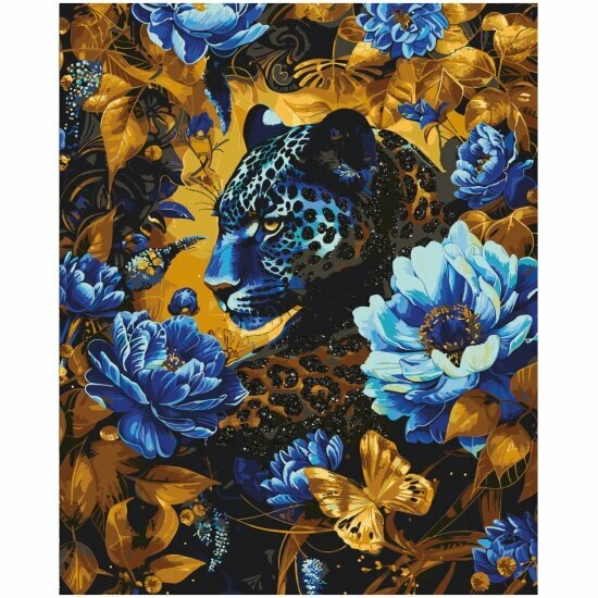 Картина по номерам на холсте с глиттером Три Совы Пантера, 40*50