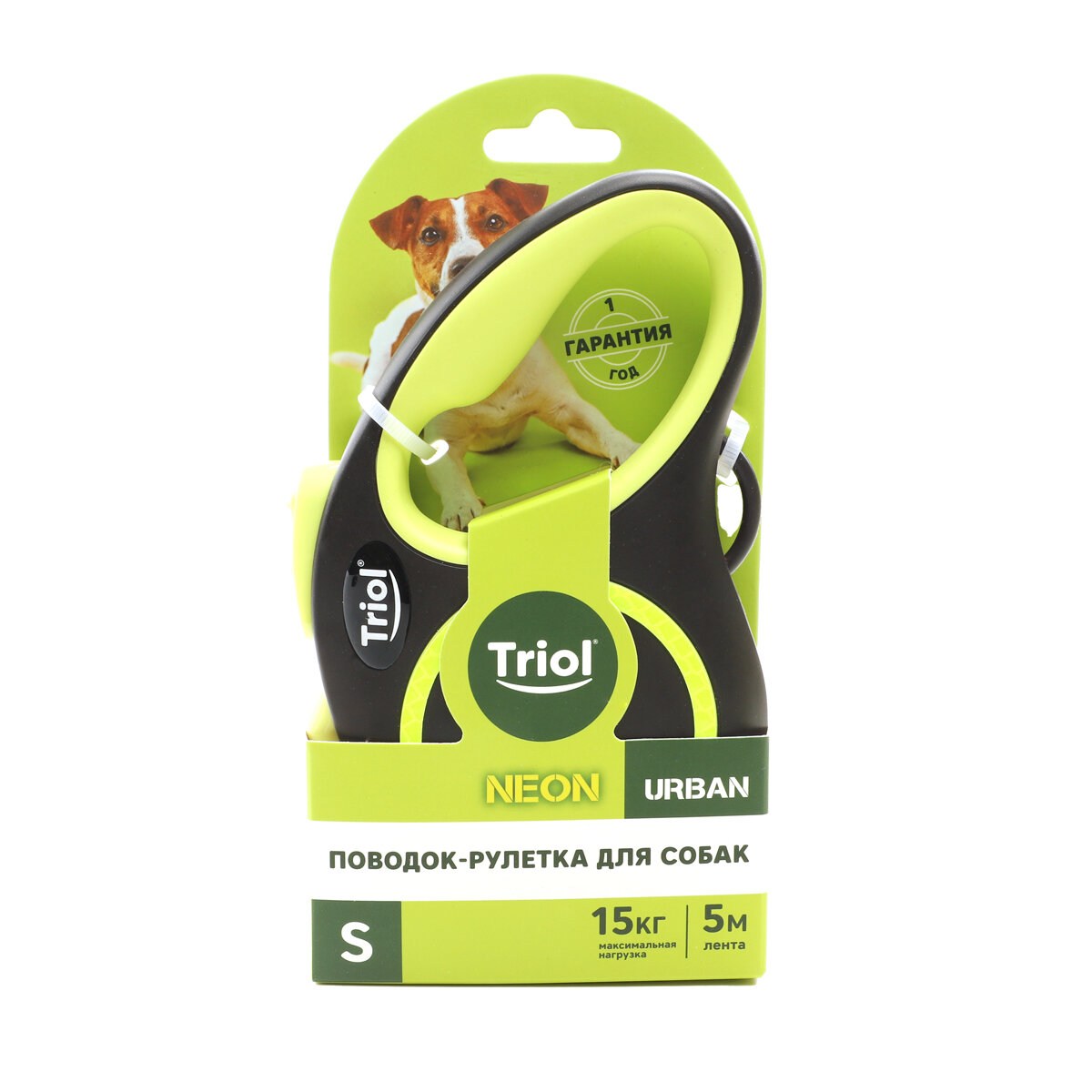 Поводок-рулетка для собак Urban Neon S, 5м до 15кг, лента, черный, Triol