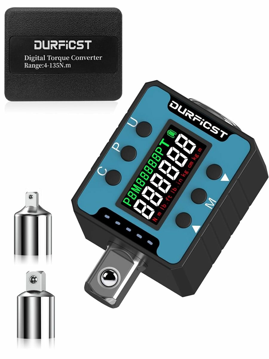 Цифровой динамометрический ключ DURFICST, цифровой динамометрический адаптер 1/2 дюйма, с функцией подсветки/сигнализации, точность 2%, диапазон измерения 4-135 Нм, подходит для ремонта автомобилей.