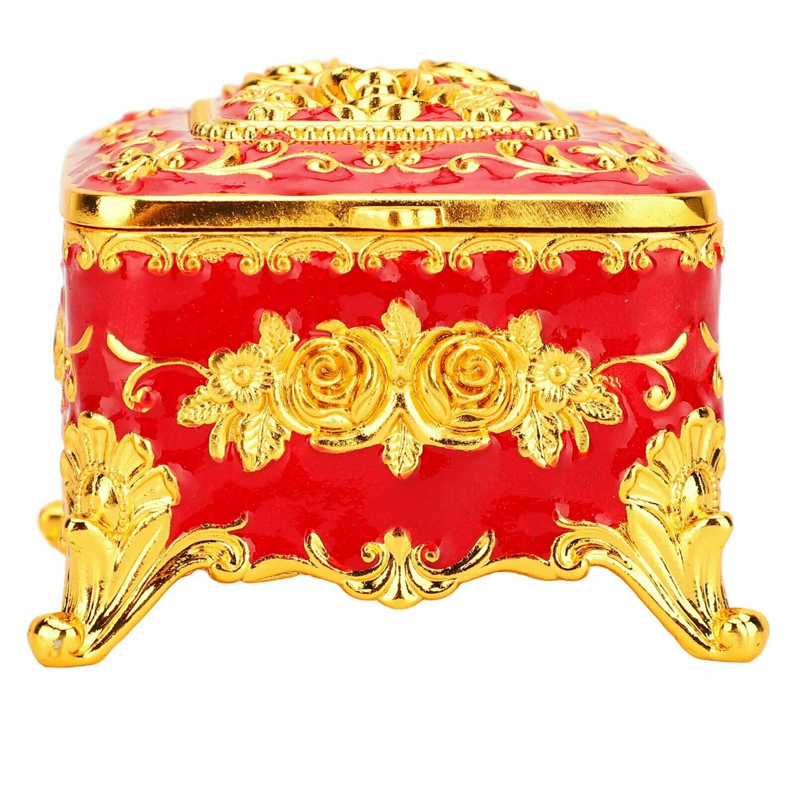 Винтажная металлическая ювелирная коробка классическая ювелирная организатора ювелирных изделий для хранения ювелирных изделий с розовым рисунком для колец ожерелья кольца золото красное