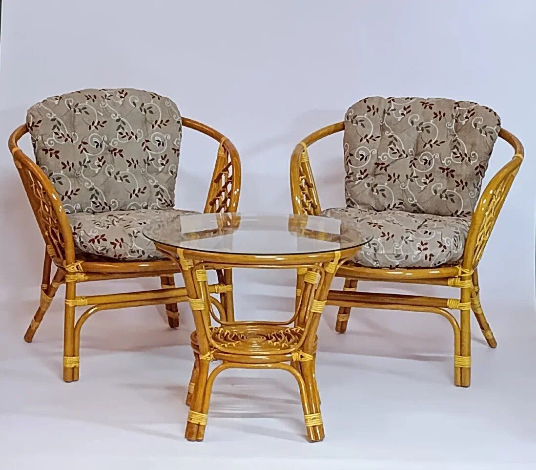 Комплект для отдыха "Багамы" Vinotti (2 кресла+столик), Цвет: Коньяк, подушки с цветами