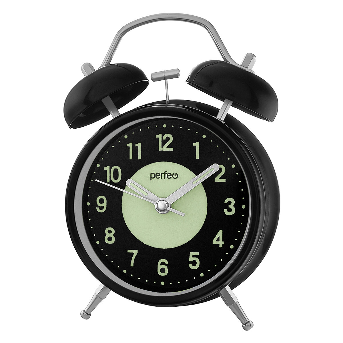 Будильник "Perfeo" PF-TC-024 колокольчик круглые, с подсветкой, чёрные