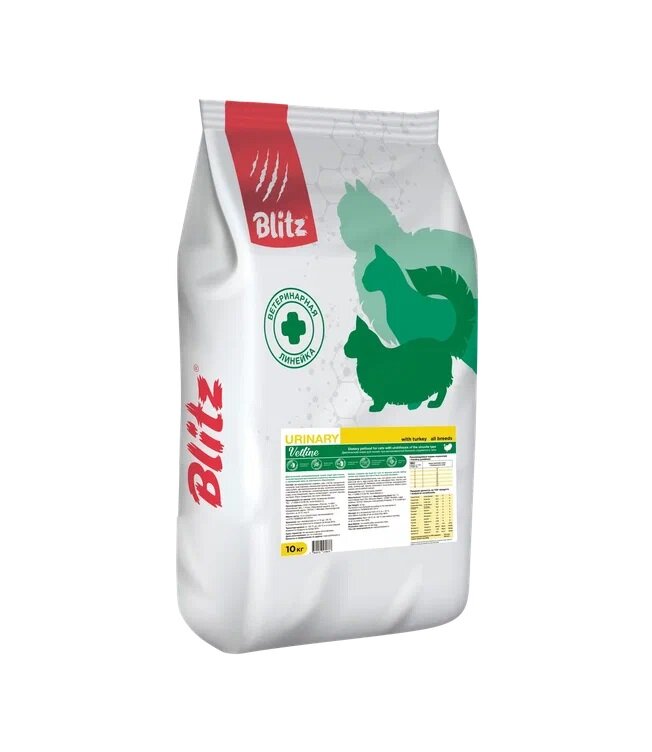 Корм BLITZ VETLINE URINARY, для кошек, при мочекаменной болезни, струвитный тип, 10 кг