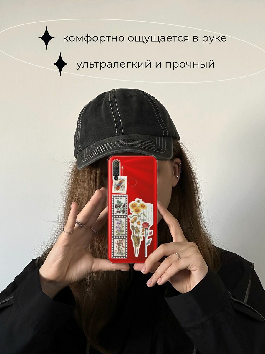 Силиконовый чехол на Realme C3 / Реалми C3 с принтом Марки с цветами — фото 1