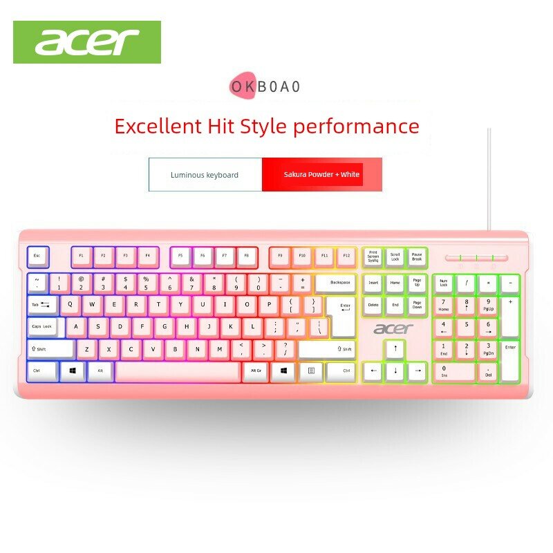 Бесшумный комплект клавиатуры и мыши Acer, проводной, с механическим ощущением, универсальный для настольных