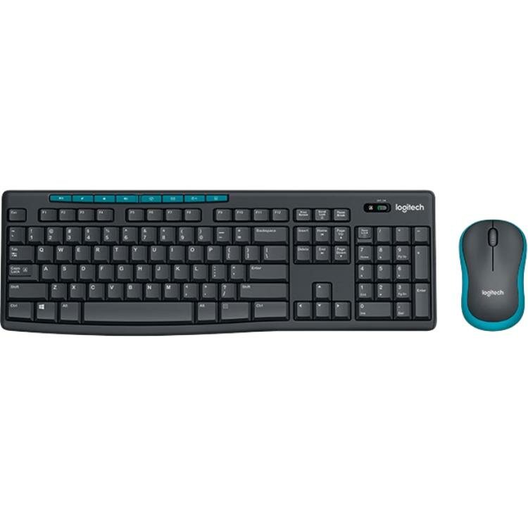 Офисная клавиатура Logitech Wireless MK275 полноразмерная, черно-синяя, с приемником 2.4 ГГц