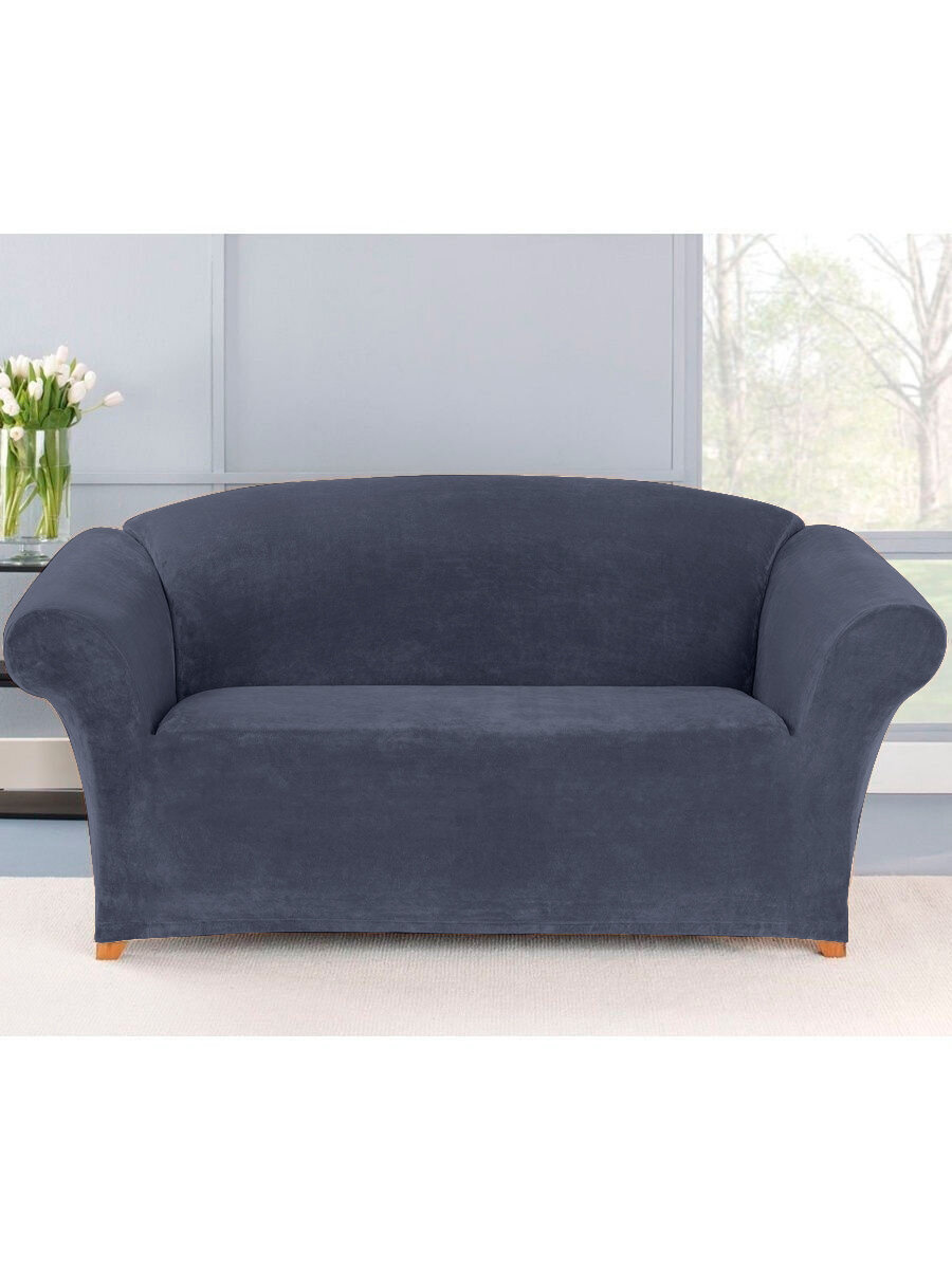 Чехол на трехместный диван Бруклин графит, стрейчевый велюр, Виктория Хоум Декор