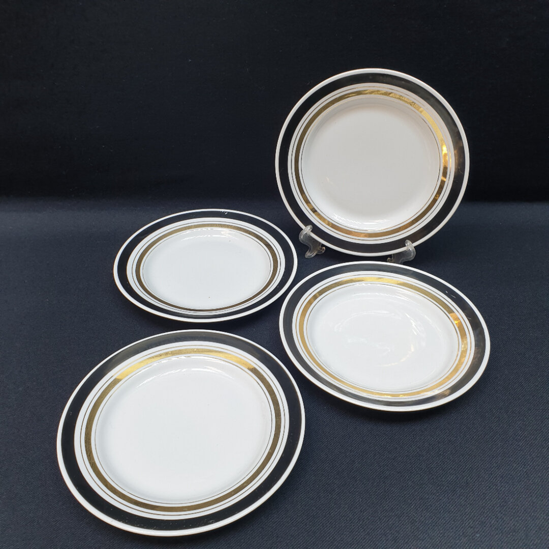 Набор десертных тарелок 4 шт, Вербилки, фарфор, крытьё, позолота. Винтаж СССР.
