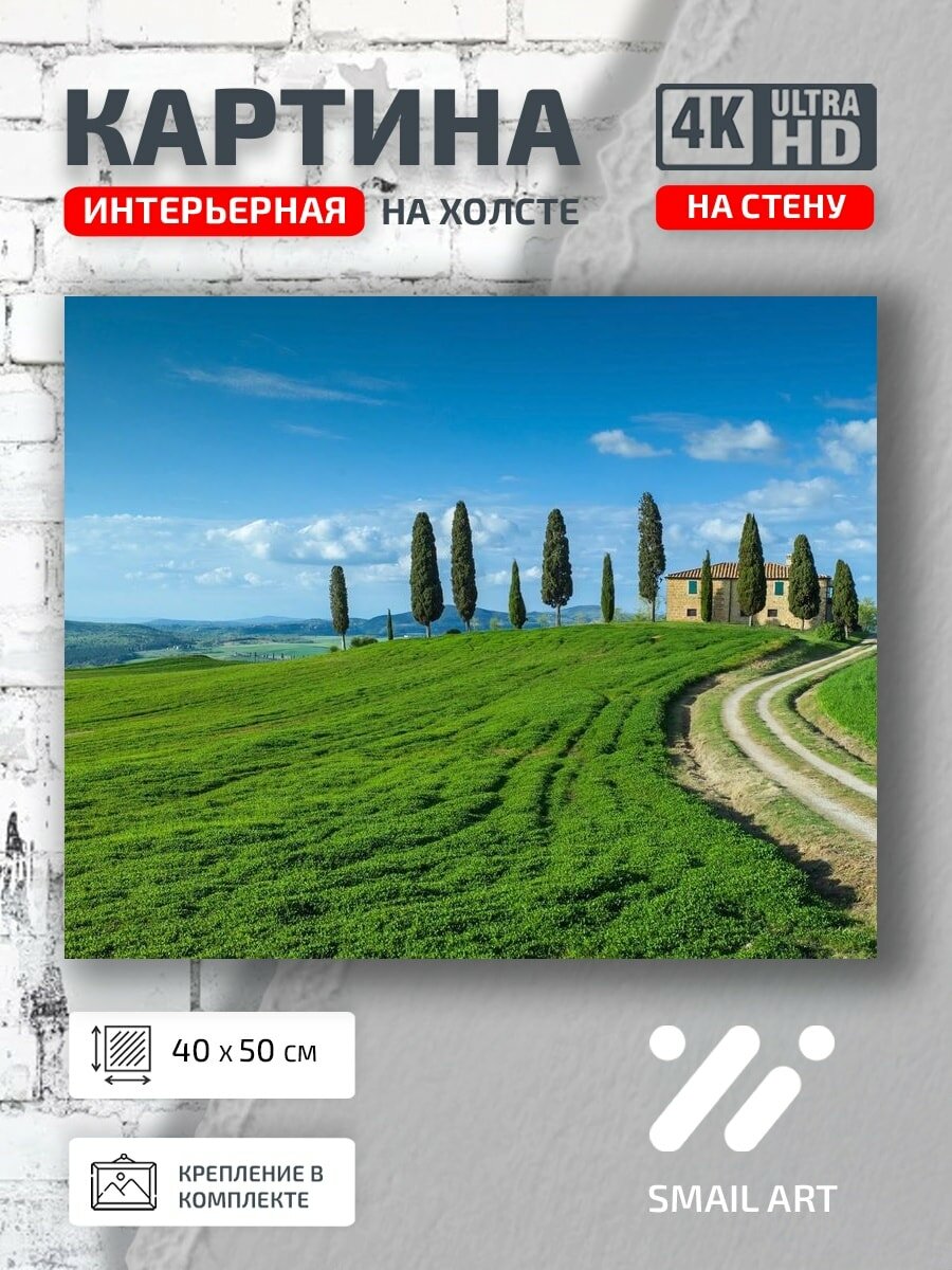 Картина на холсте интерьерная 40 на 50 на стену Природа Тоскана для кафе пейзаж