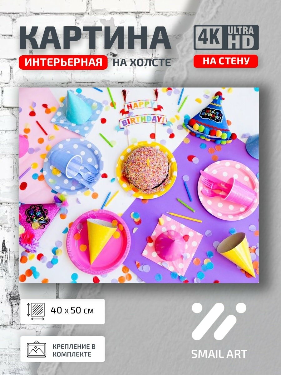 Картина на холсте интерьерная 40 на 50 на стену День Рождения для офиса атмосфера