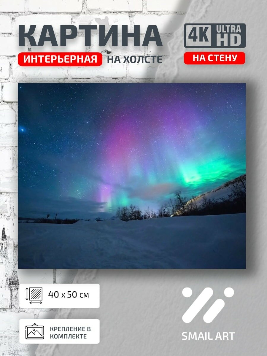 Картина на холсте интерьерная 40 на 50 на стену Северное сияние для гостиной пейзаж