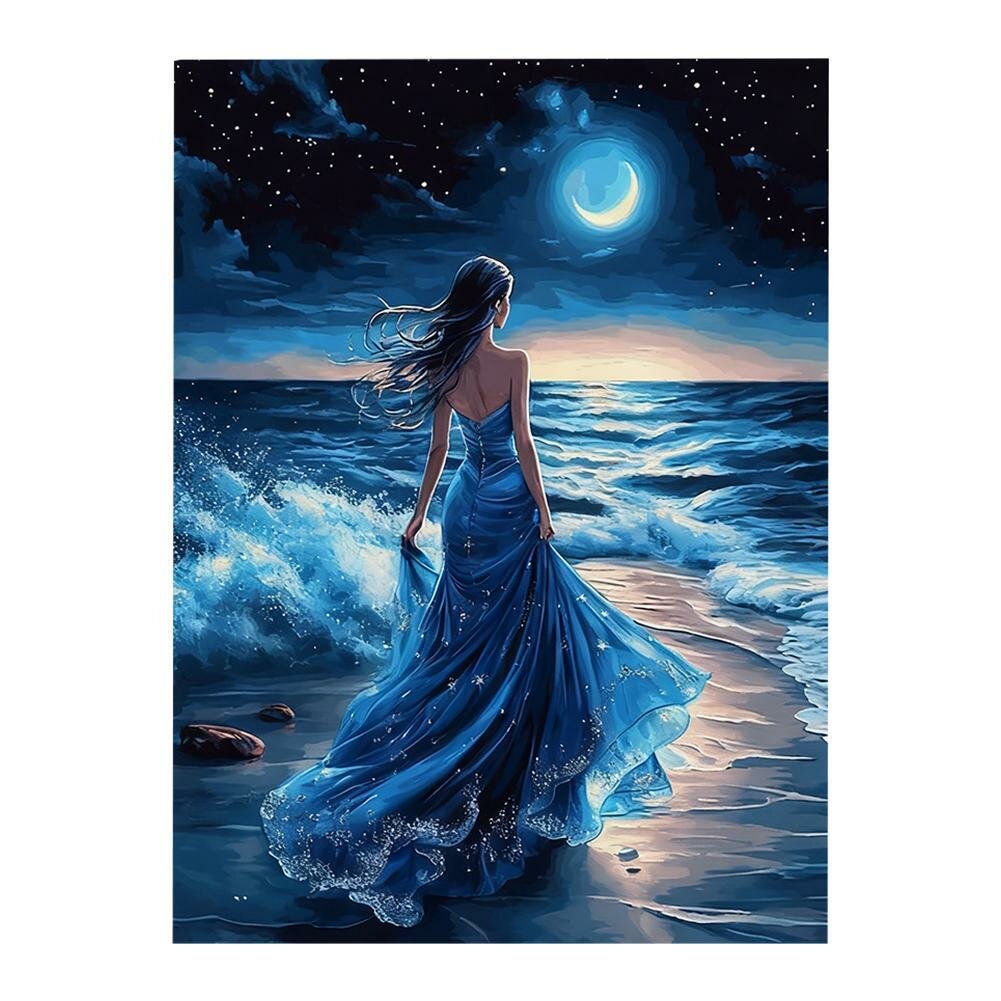 Алмазная мозаика на Девушка в бирюзовом платье 40x50cm