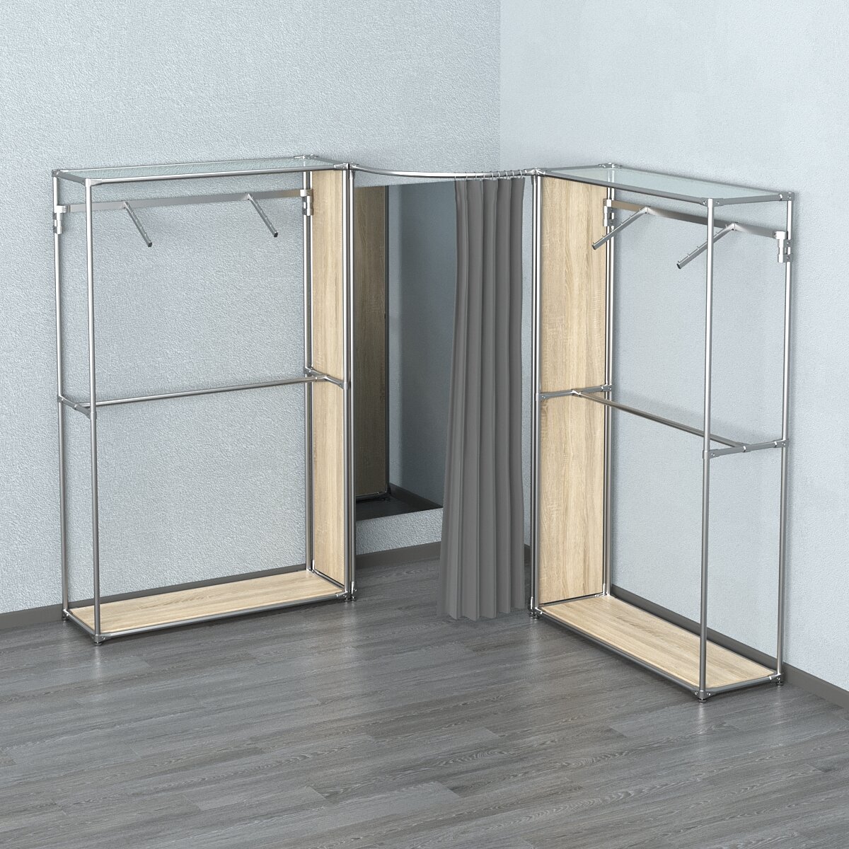 Примерочная (вход- дуга) с зеркалом из системы хром с поручнями №4-2, Дуб сонома