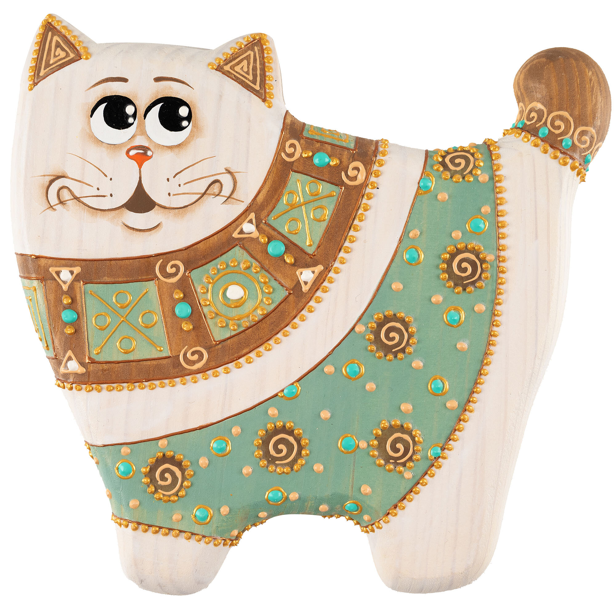 Подвеска деревянная ручной работы Кот Барсик бирюзовый узор (692401)