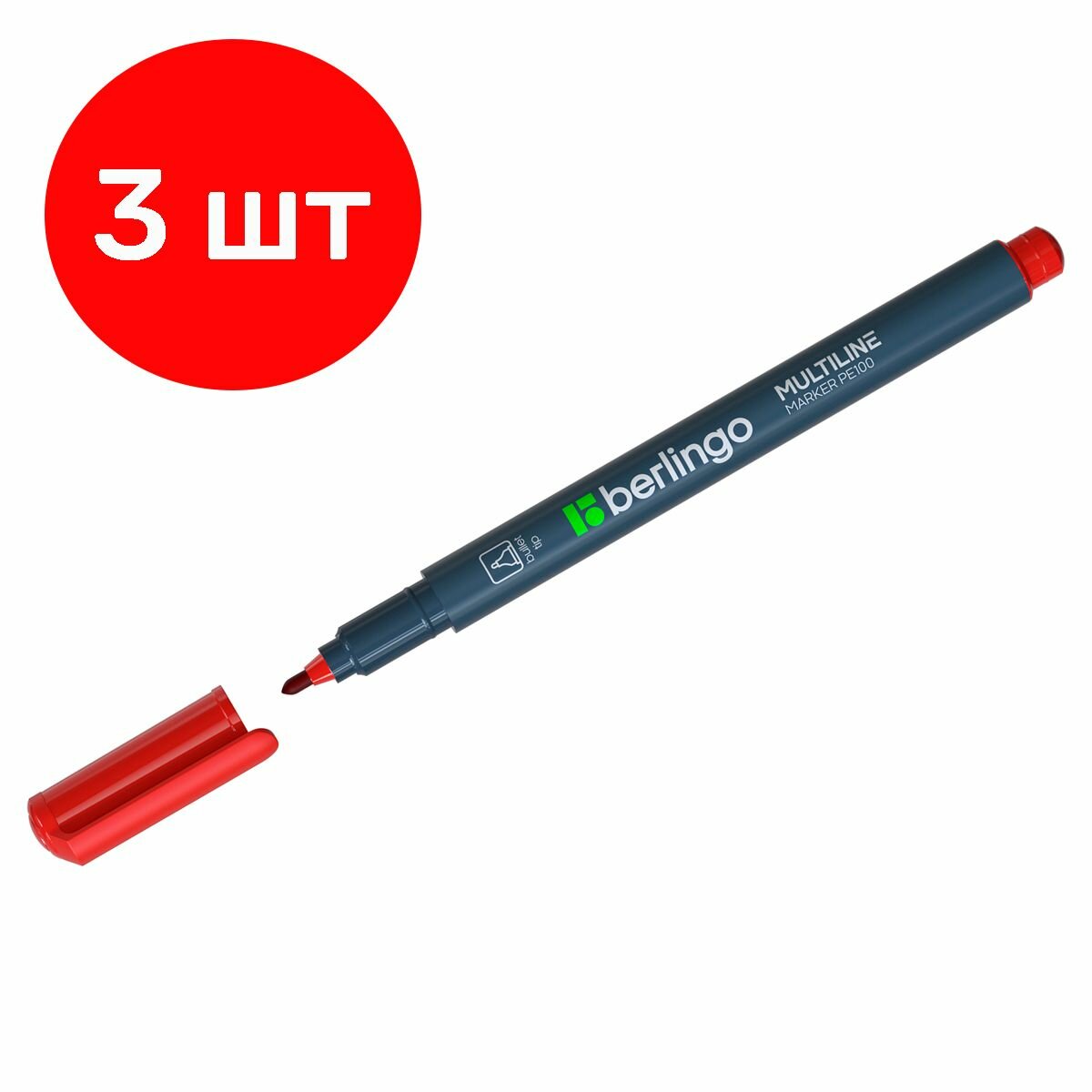 Маркер "Multiline PE100", 3 штуки, перманентный красный, 1мм