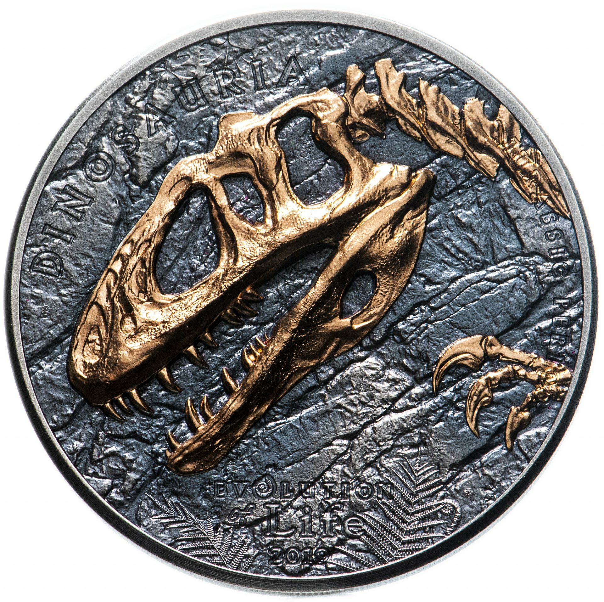 Монголия 500 тугриков 2019 "Эволюция Динозавры - Синраптор" в подарочном боксе с сертификатом, Серебро 999