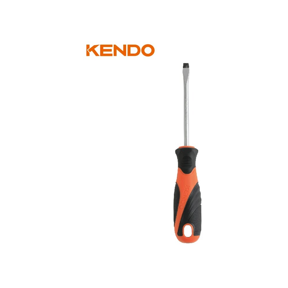 Отвертка KENDO SL6,5х200 мм 20113 прямая рукоять из двухкомпонентного пластика намагниченный CrV наконечник — фото 1