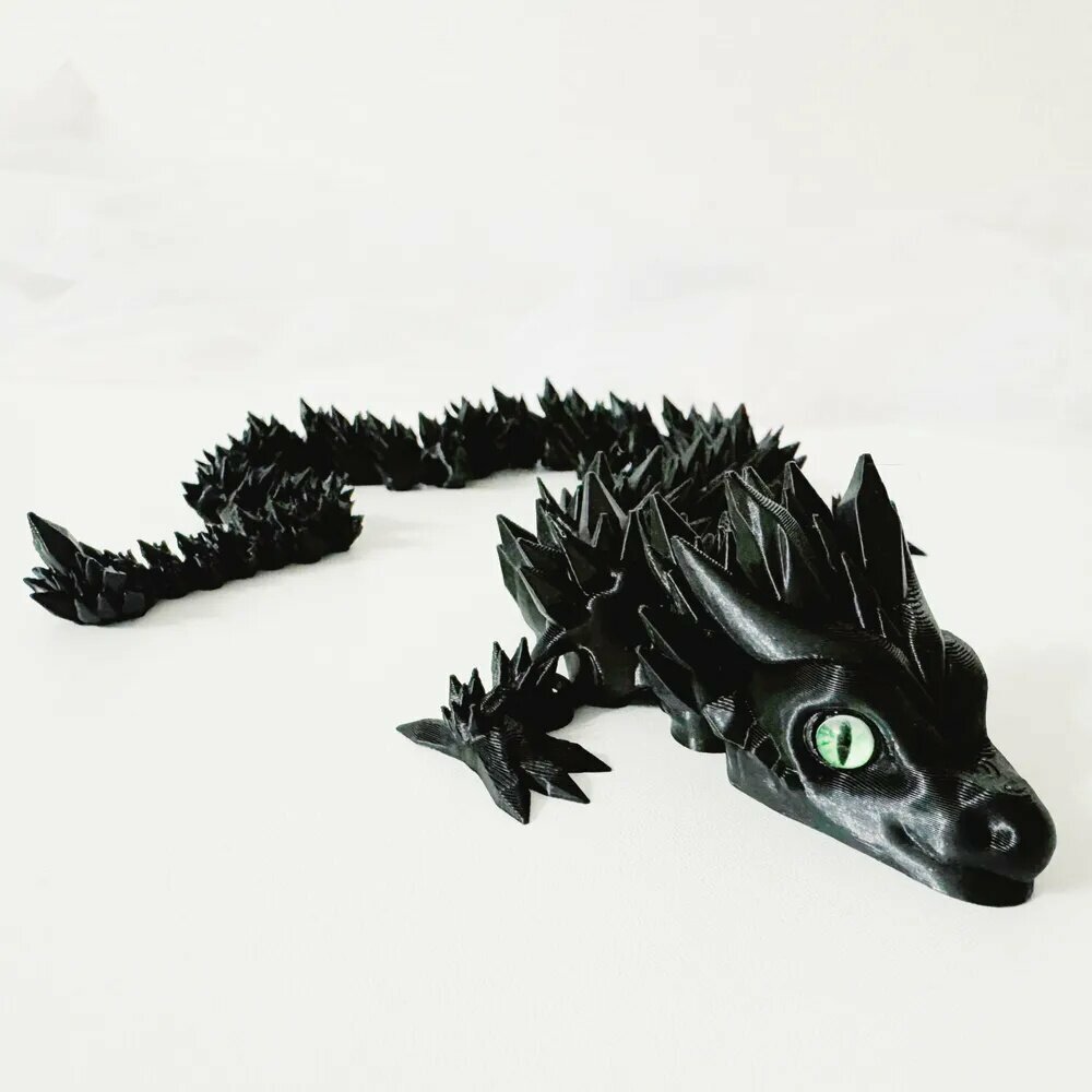 Дракон подвижный, антистресс-игрушка 3D из натурального PLA пластика, 40+ см, черный