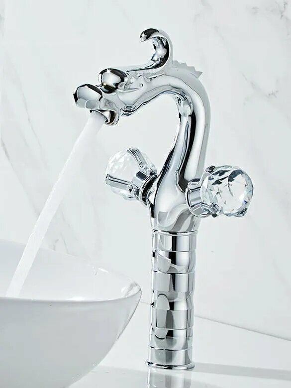 Смеситель для ванной комнаты в европейском стиле в форме дракона, двойная ручка из хрусталя, для горячей и холодной воды, латунь