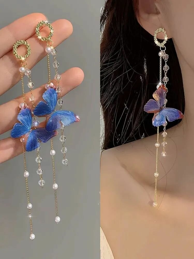 Серьги, золотой, синий