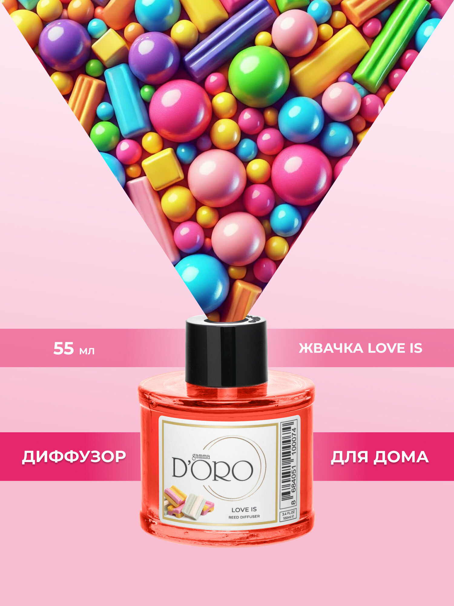 Ароматический диффузор для дома с палочками GAMMA D’ORO Love is Жвачка 55 мл