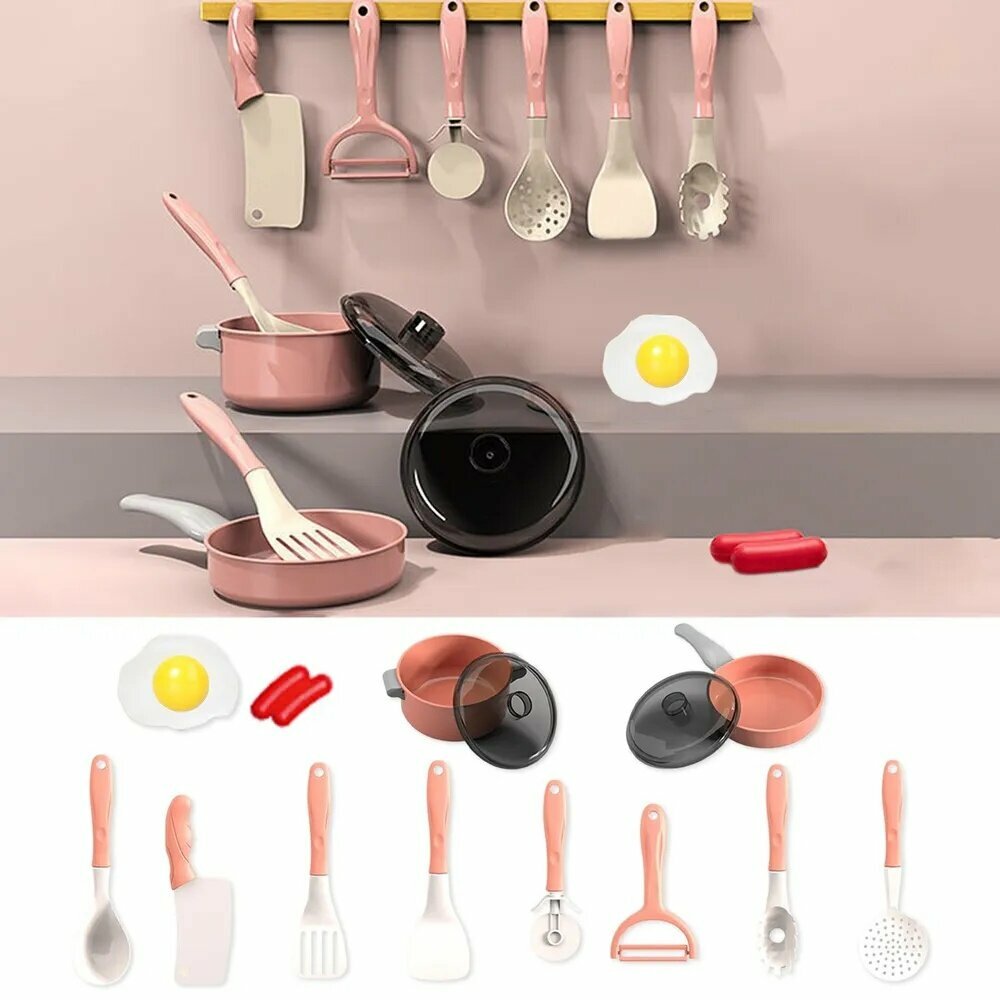 Детский игровой набор для кухни Игрушка для имитации резки с реалистичной безопасной посудой, столовыми приборами и кухонными принадлежностями Образовательный для малышей и детей