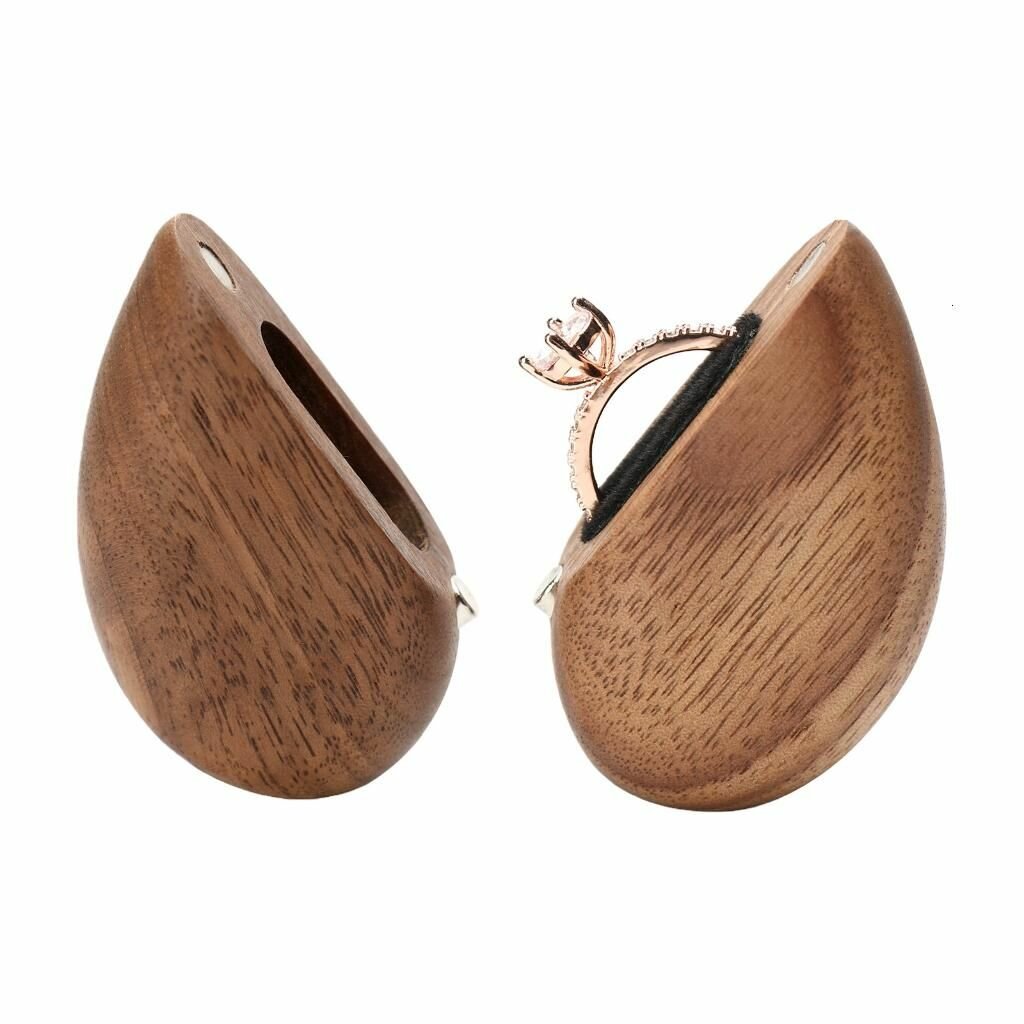 Коробка для хранения колец из грецкого ореха Love Ring Box-Коробка для колец Love с одним слотом и двойным магнитом из черного ореха