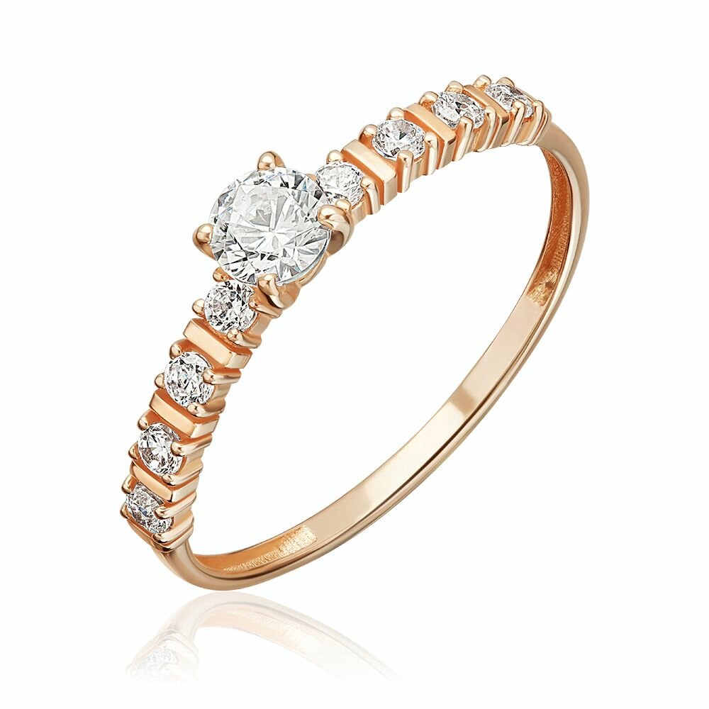 Кольцо помолвочное, красное золото, 585 проба, фианит