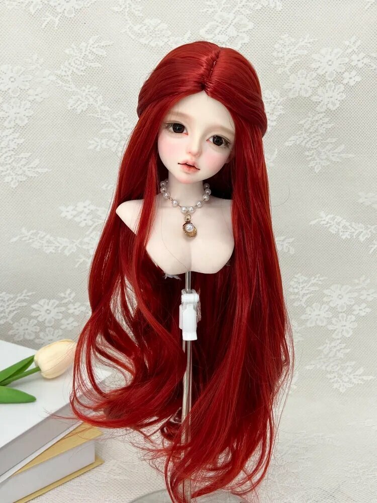Кукольный парик, подходит для куклы BJD 1/3, размер головы 22-23 см, Рубиновый цвет