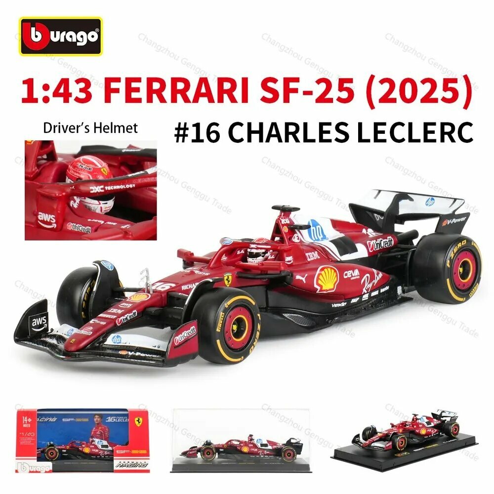 Акриловая прозрачная коробка Bburago 1:43 Ferrari 2025 SF-25 Монца Формульный болид Формулы-1, Литые под давлением автомобили, коллекционная модель гоночных игрушек